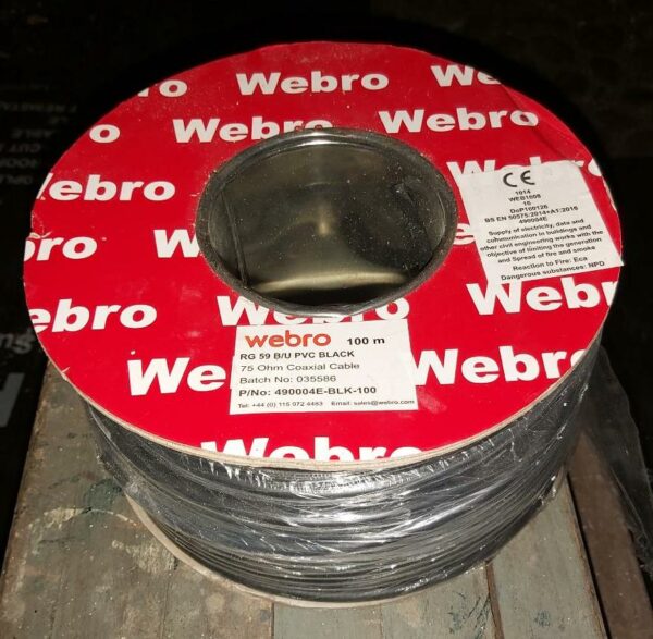 Coaxial Cable, RG59, 100m Roll, Black, RG59U-100 - RF Shop UK